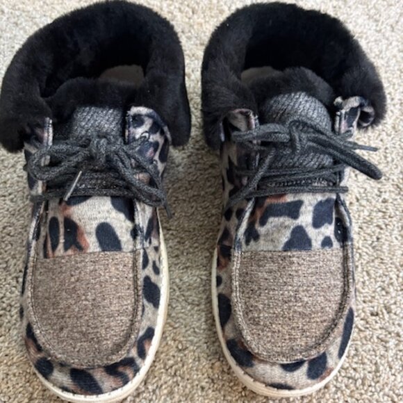 Shoes | Hey Dude Britt Patchwork Java Womens Leopard Faux Fur Bootie Sz ...